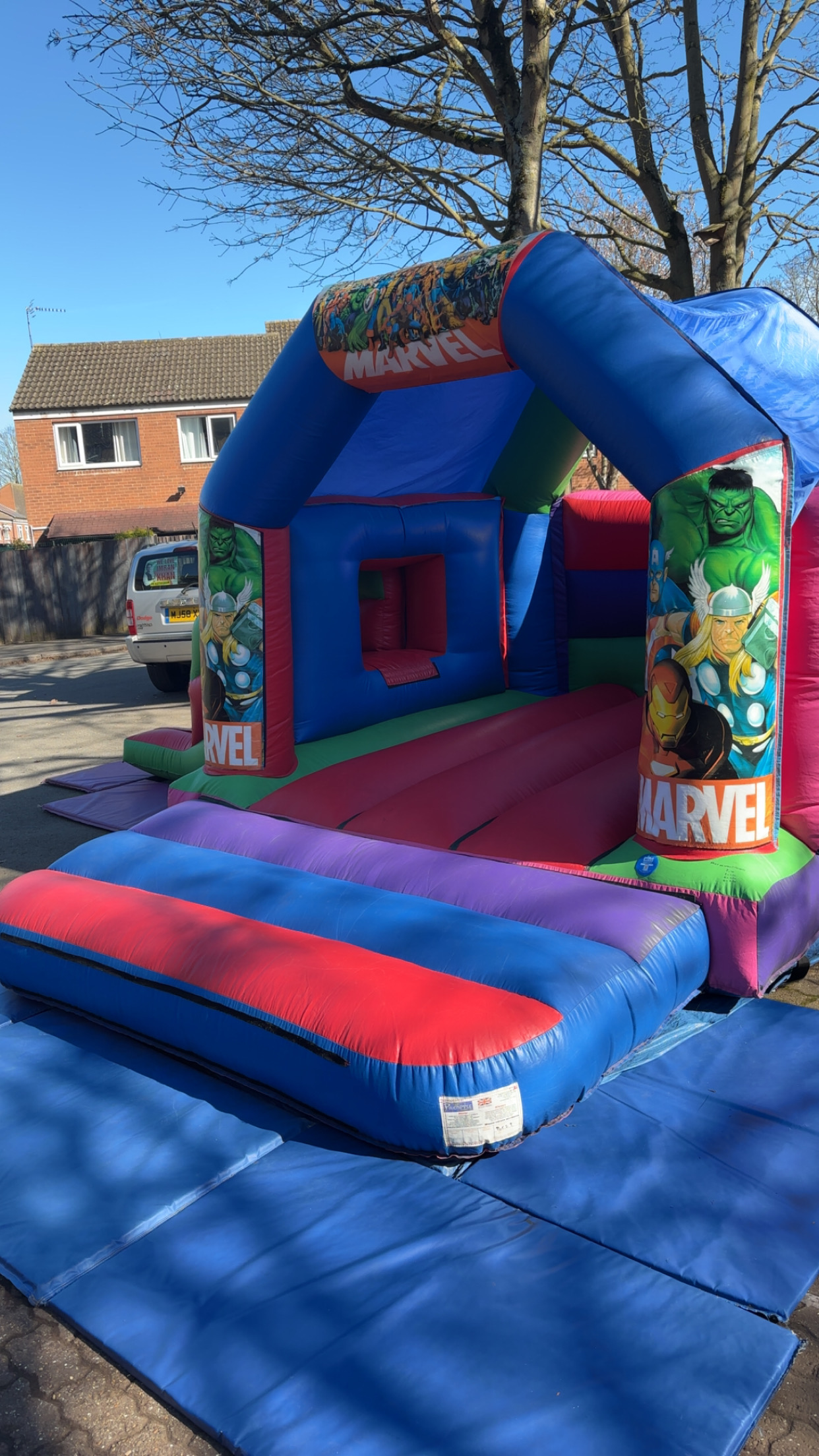 Marvel theme slide castle combi 15x18x9.5 for hire - pie & kels