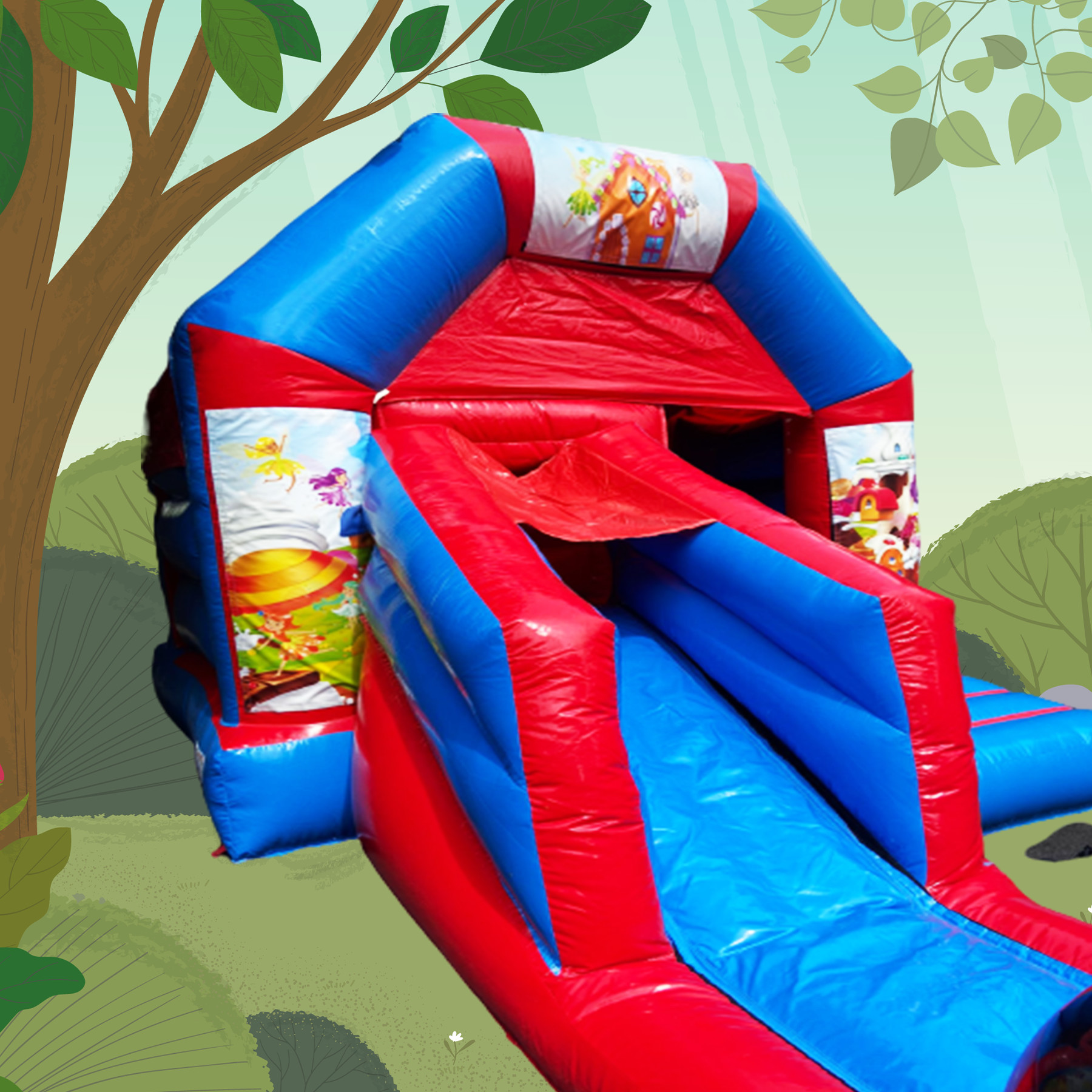 Fairyland Red and Blue Castle with Front Slide - Hire in Staffordshire ...