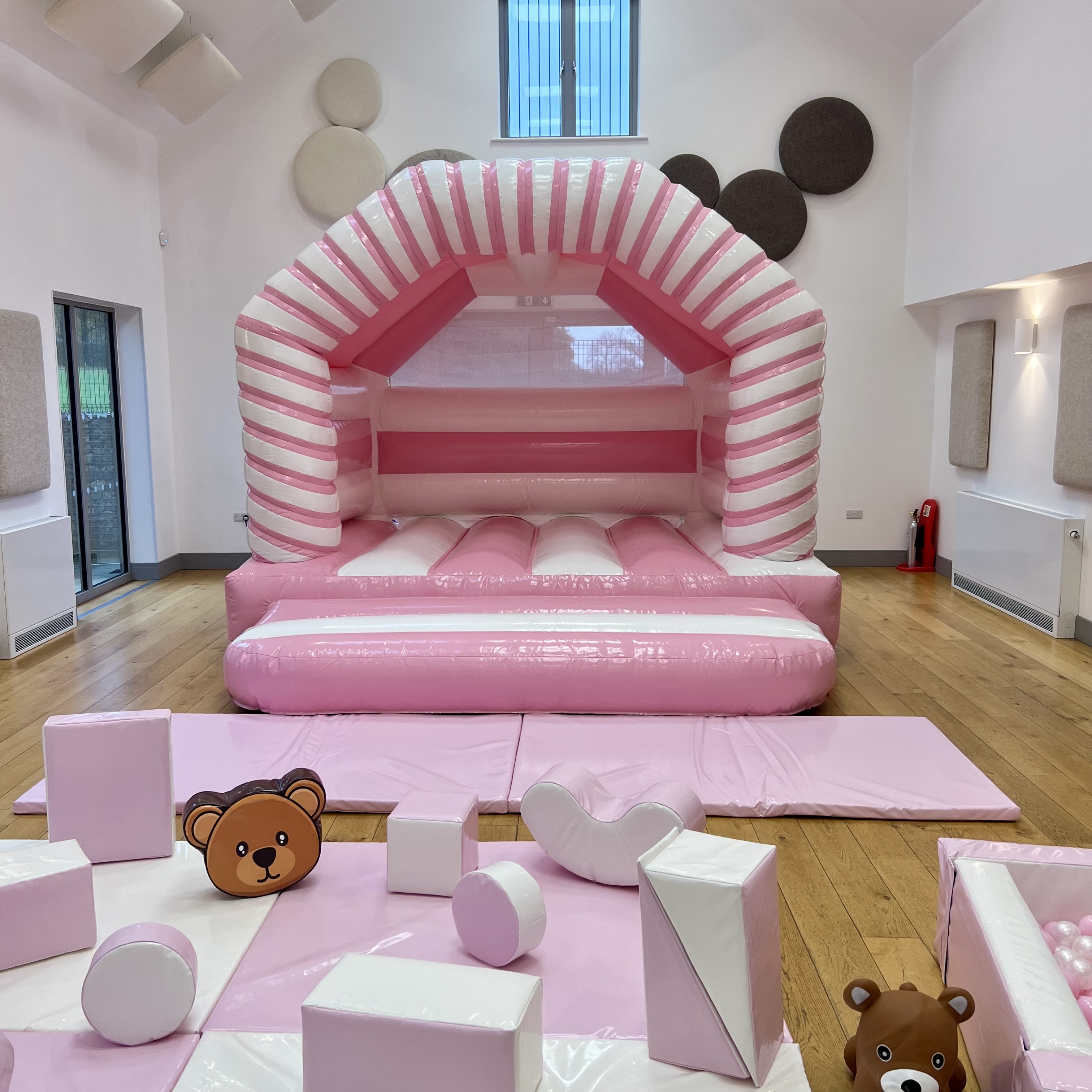 Pink and White Bouncy Castle and Teddy Bear Soft Play Package - Bouncy ...