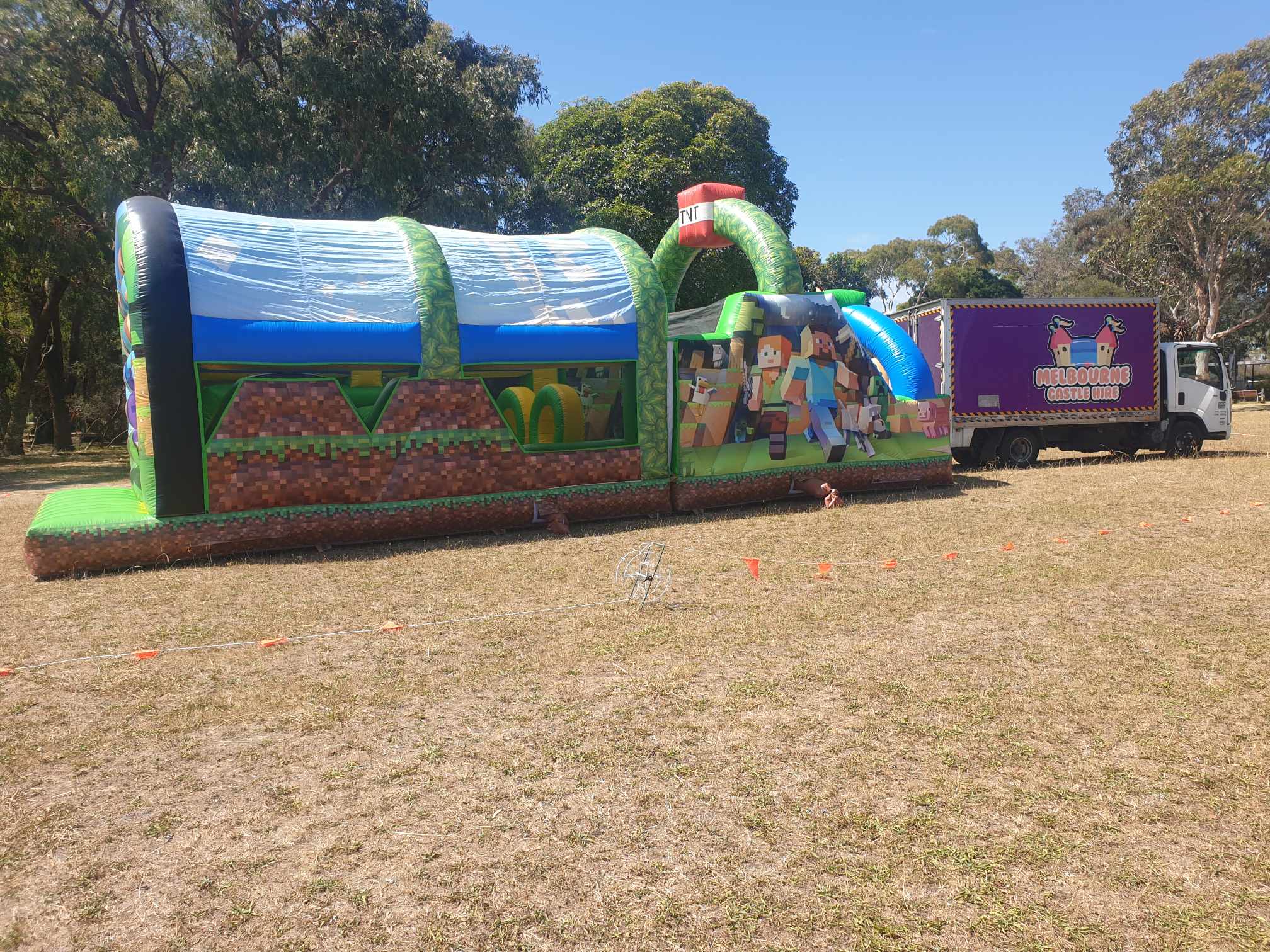 Inflatable Minecraft Obstacle course Jumping Castle Hire Melbourne
