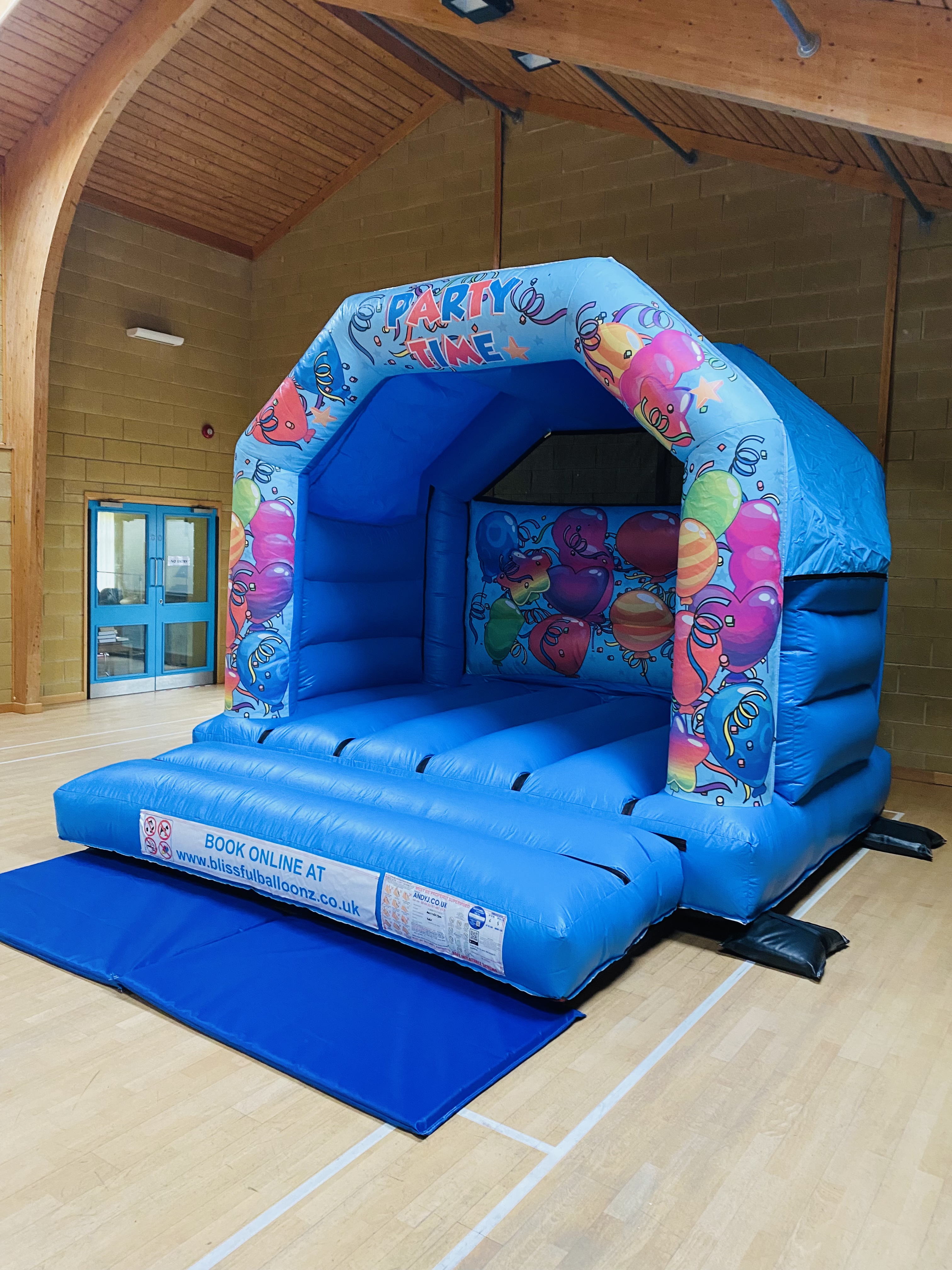 Blue Party Time Bouncy Castle - Hire, Balloon Displays, Bouncy Castle ...