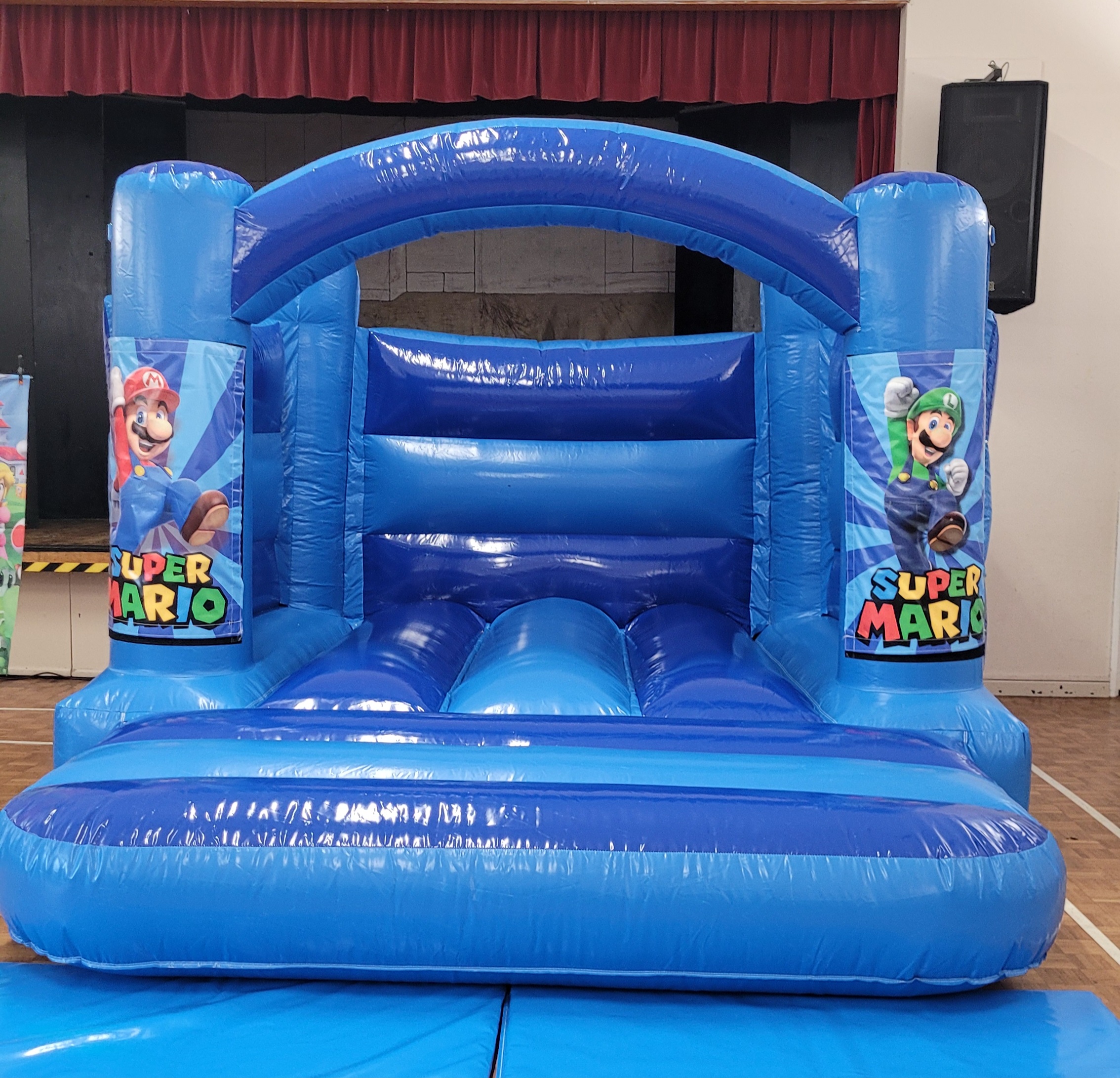 Super Mario Low Height Blue Bouncy Castle Hire