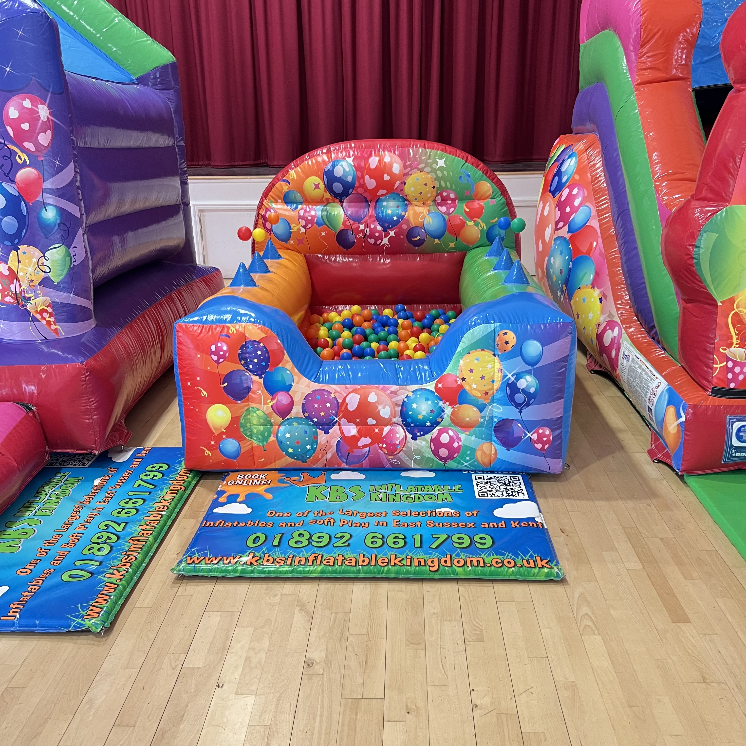 Multi Coloured Party Bouncy Castle + 5ft Platform Slide + Air Juggler ...