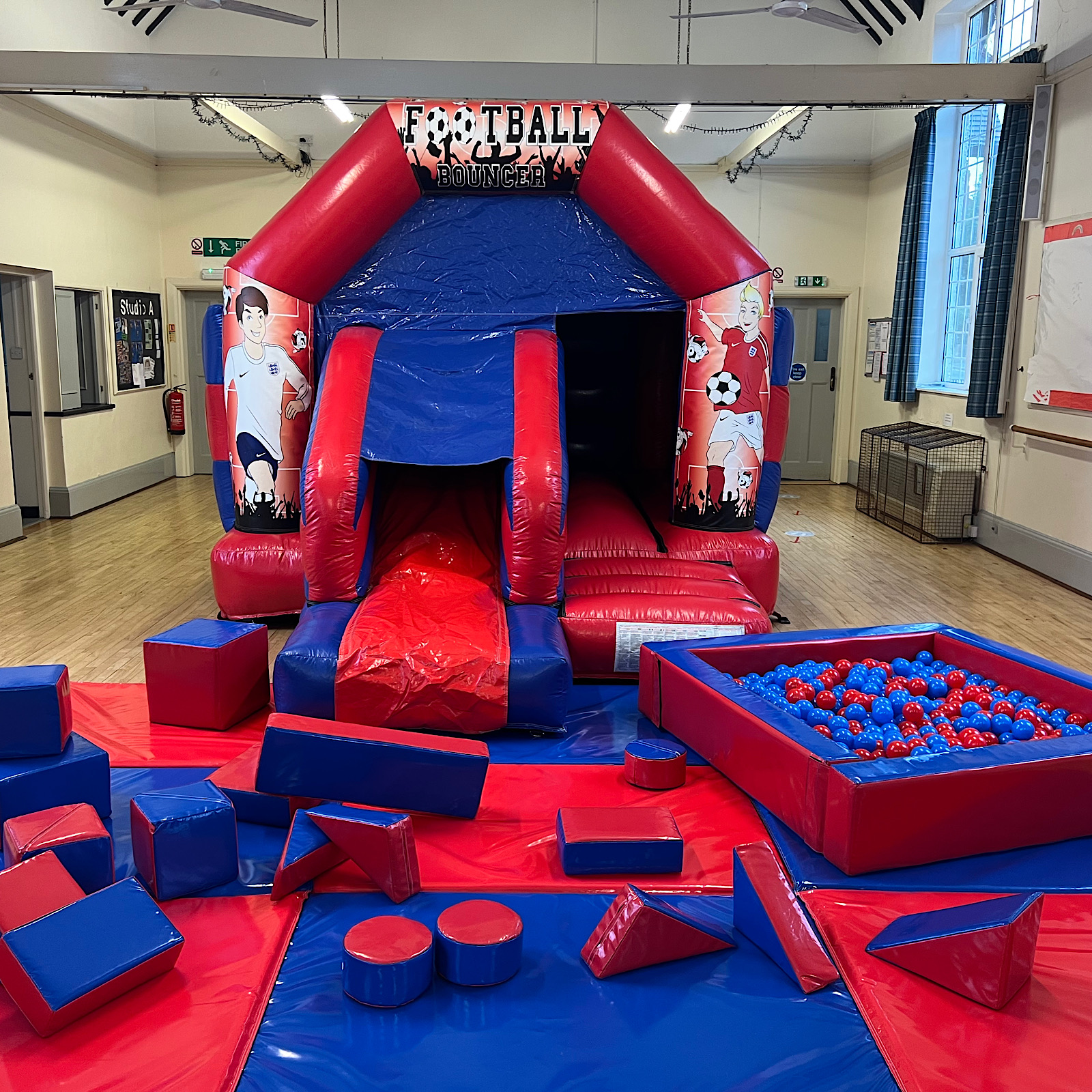 Football Bounce N' Slide Soft Play Package - Red / Blue - Bouncy Castle ...