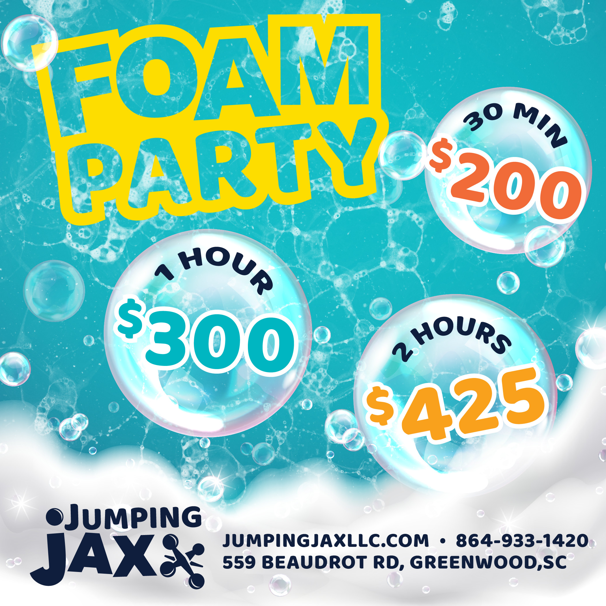 Foam Parties - Hire in SC | Jumping Jax LLC