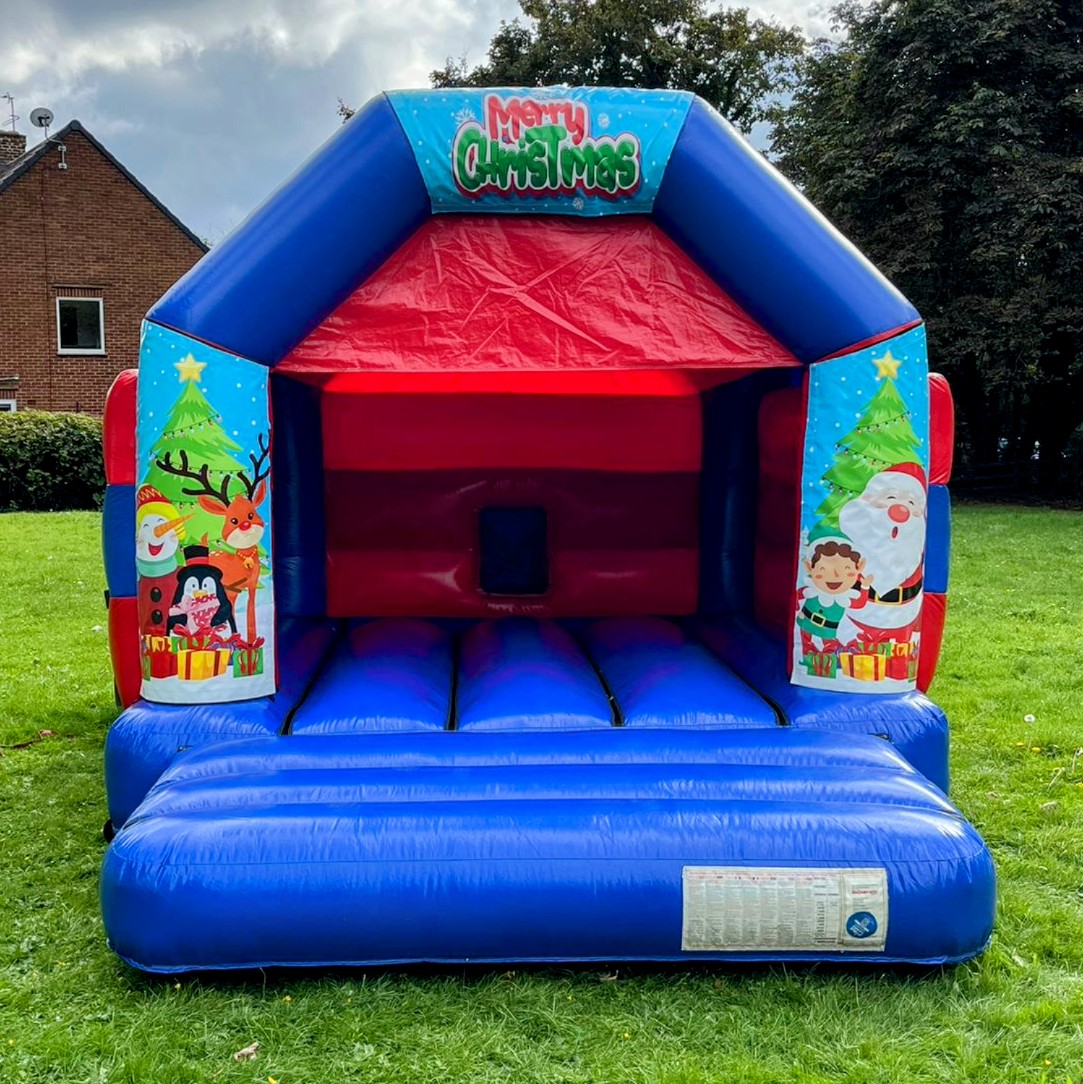 Christmas Cheer Blue & Red Bouncy Castle - Inflatable, Bouncy Castle ...