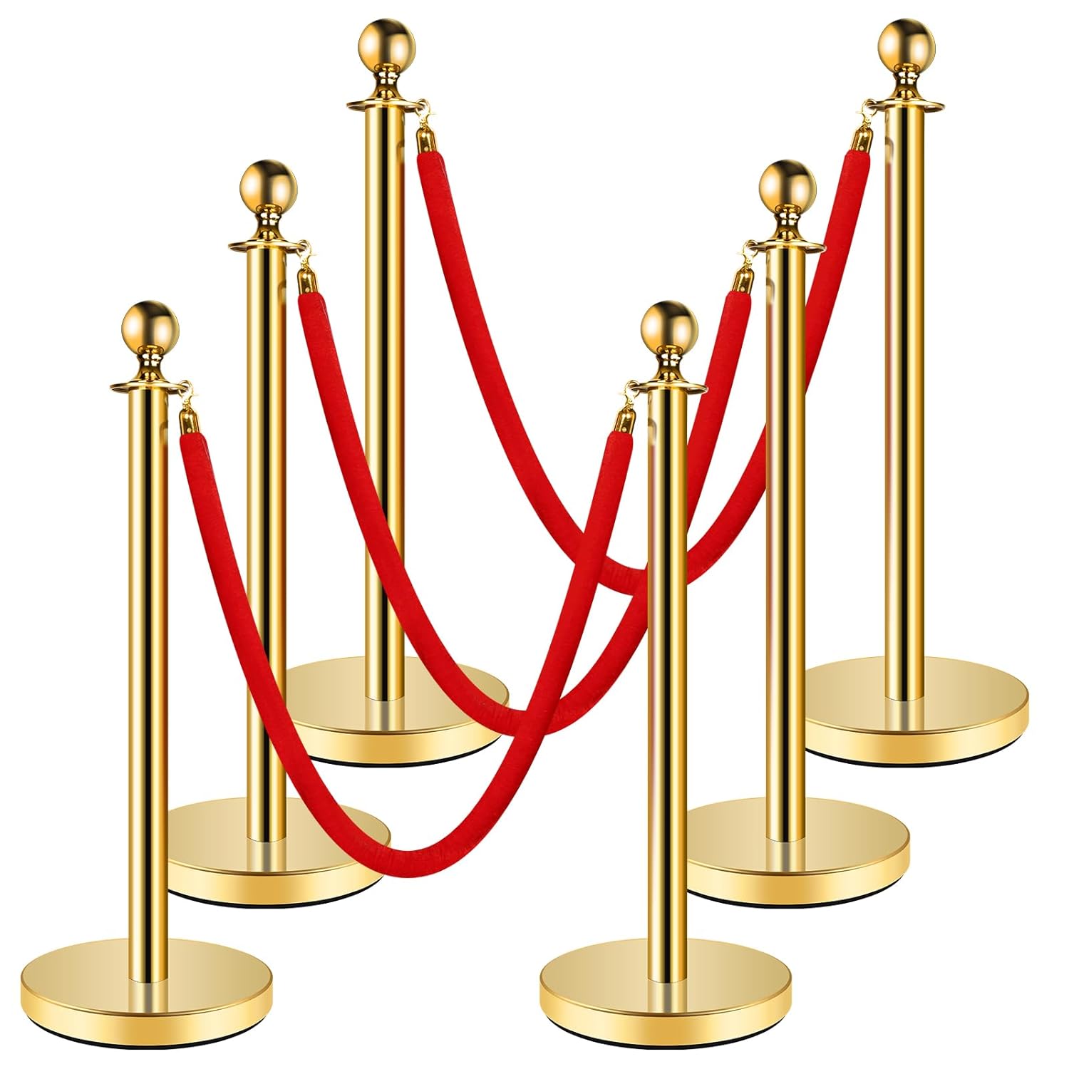 6 Gold Stanchions with Red Velvet Rope - Inflatable and Bounce House ...