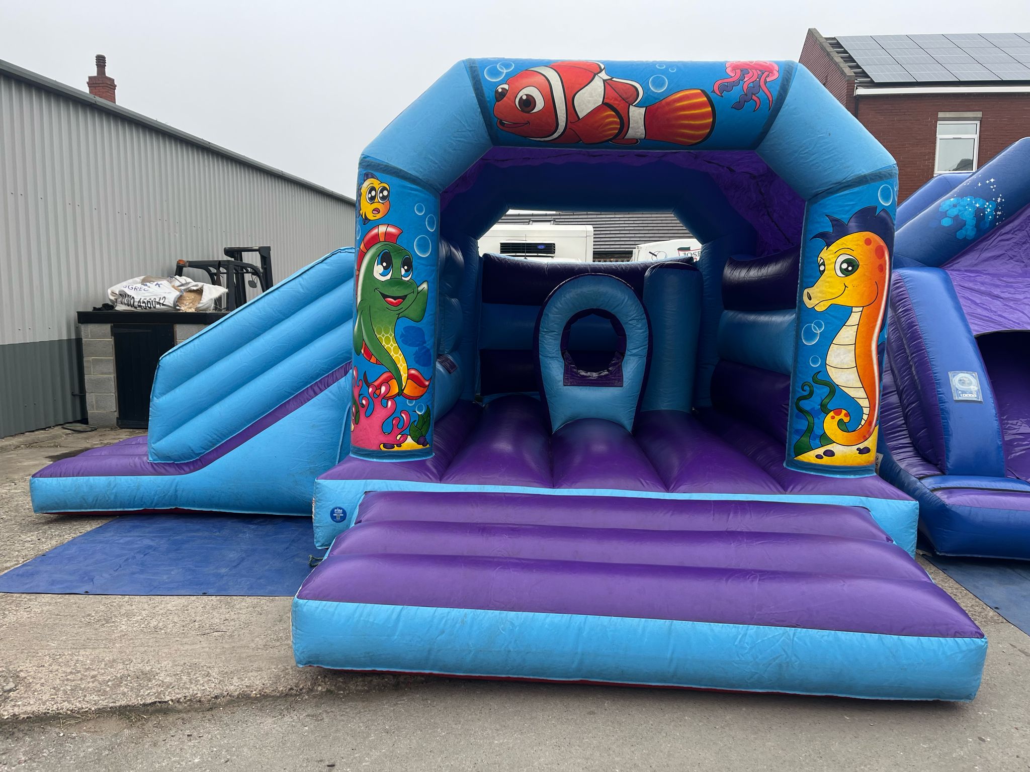 BT Purple/blue Side slide - Bouncy Castle Hire in Doncaster, Rotherham ...