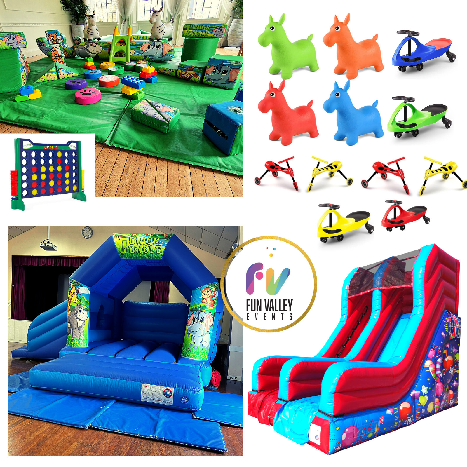 61. Bouncy Castle with Slide, 8ft Platform Inflatable Slide, 15ft x 15ft Jungle Themed Soft Play ...