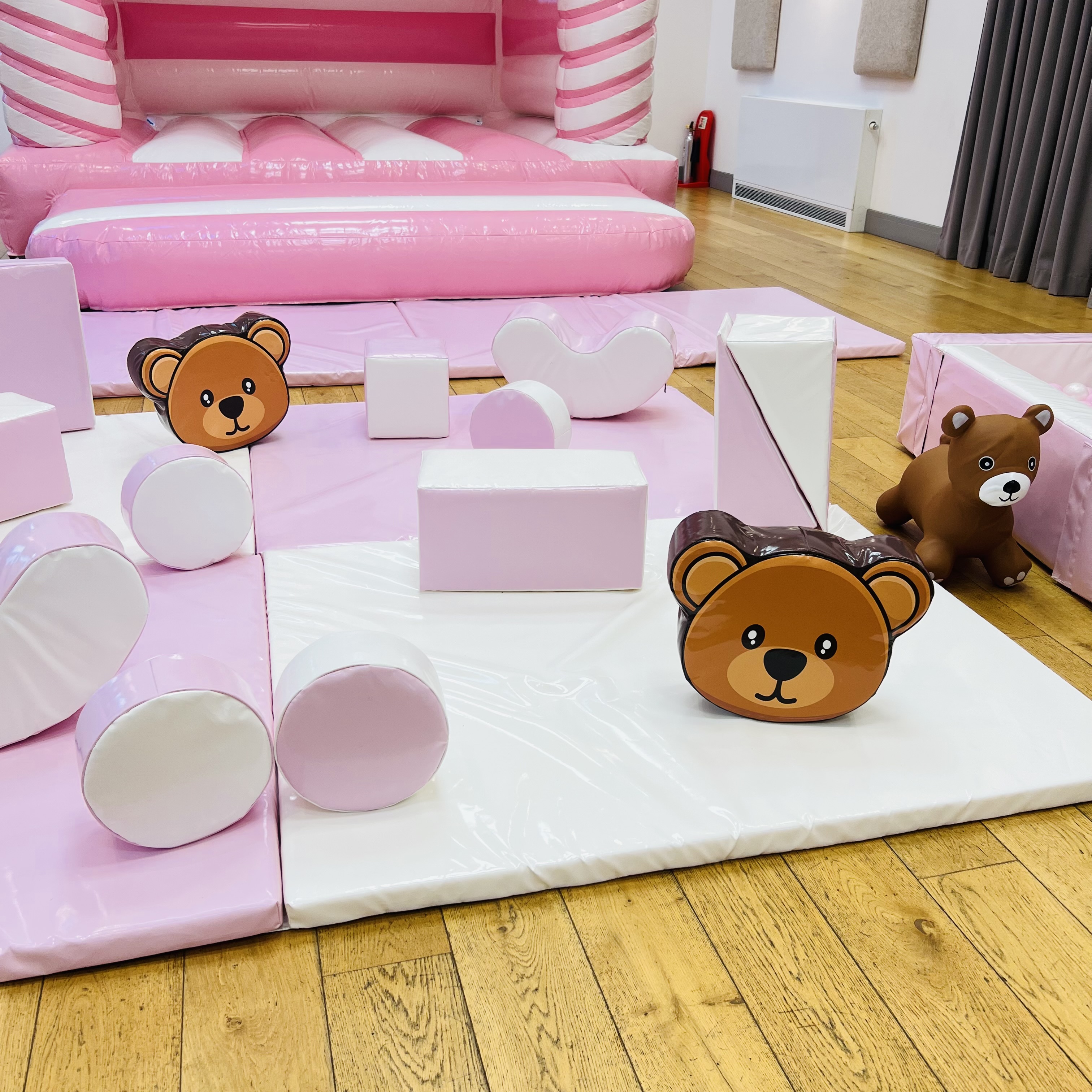 Pink and White Bouncy Castle and Teddy Bear Soft Play Package - Bouncy ...