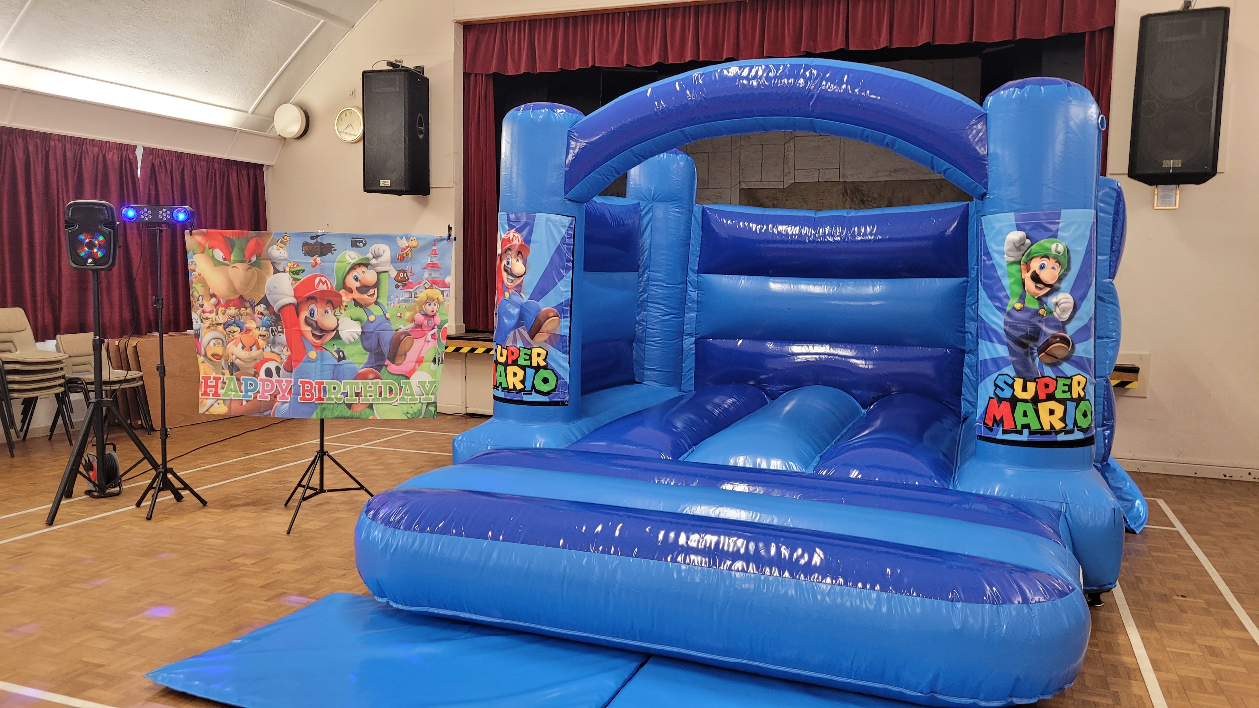 Super Mario Low Height Blue Bouncy Castle Hire