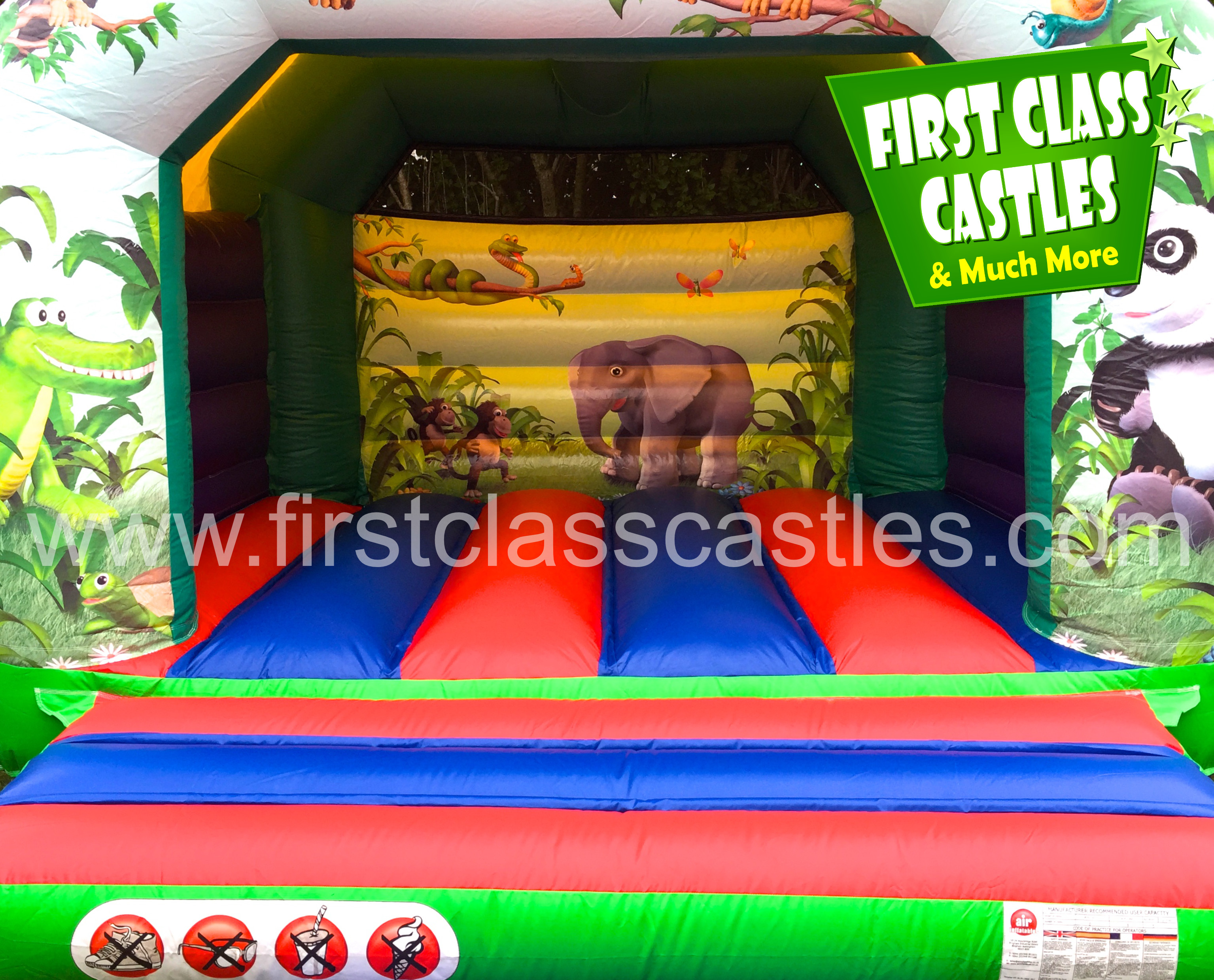 First Class Castles - Jungle Animal Themed Standard 12ft x 12ft Bouncy ...
