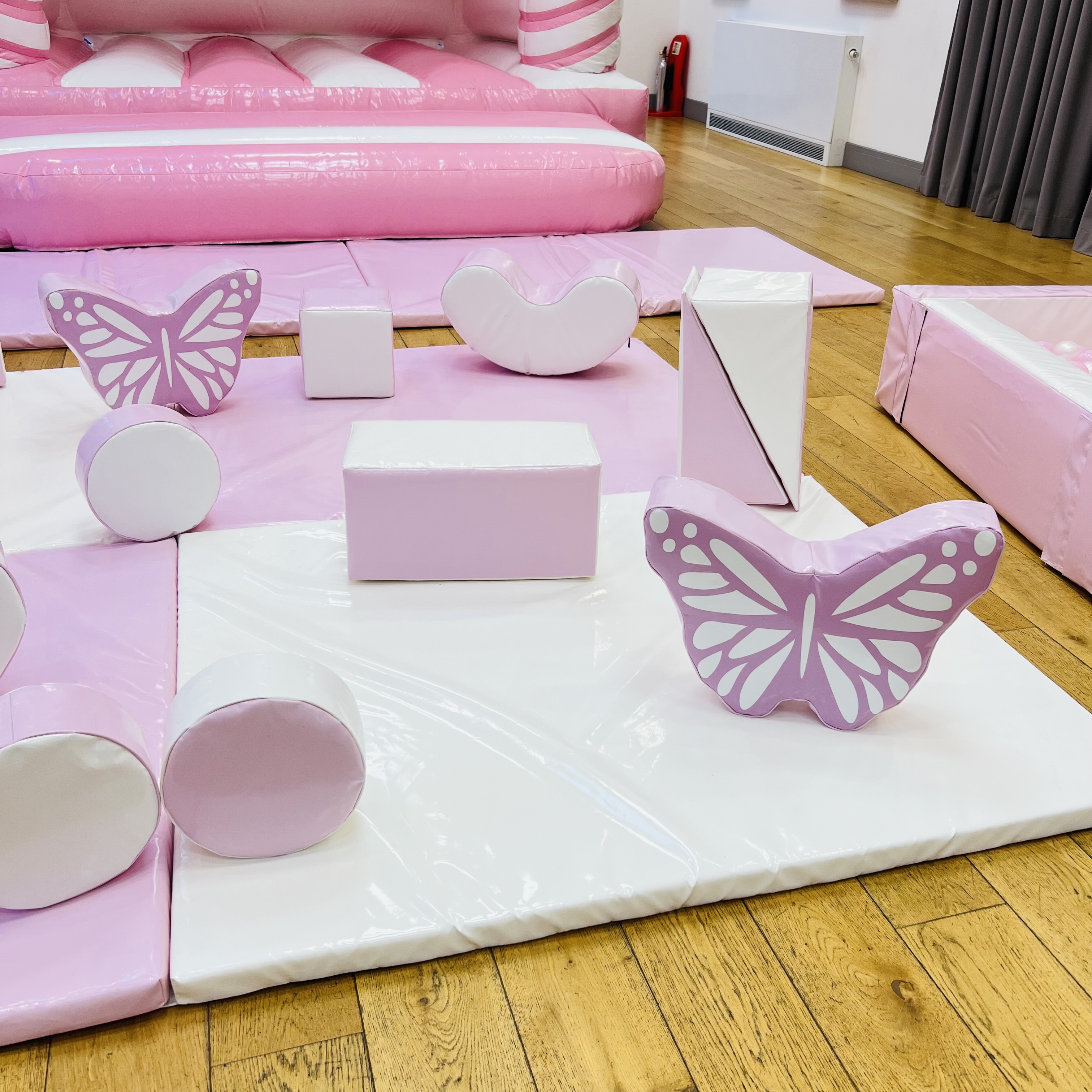 Pink and White Bouncy Castle and Butterflies Soft Play Package - Bouncy ...