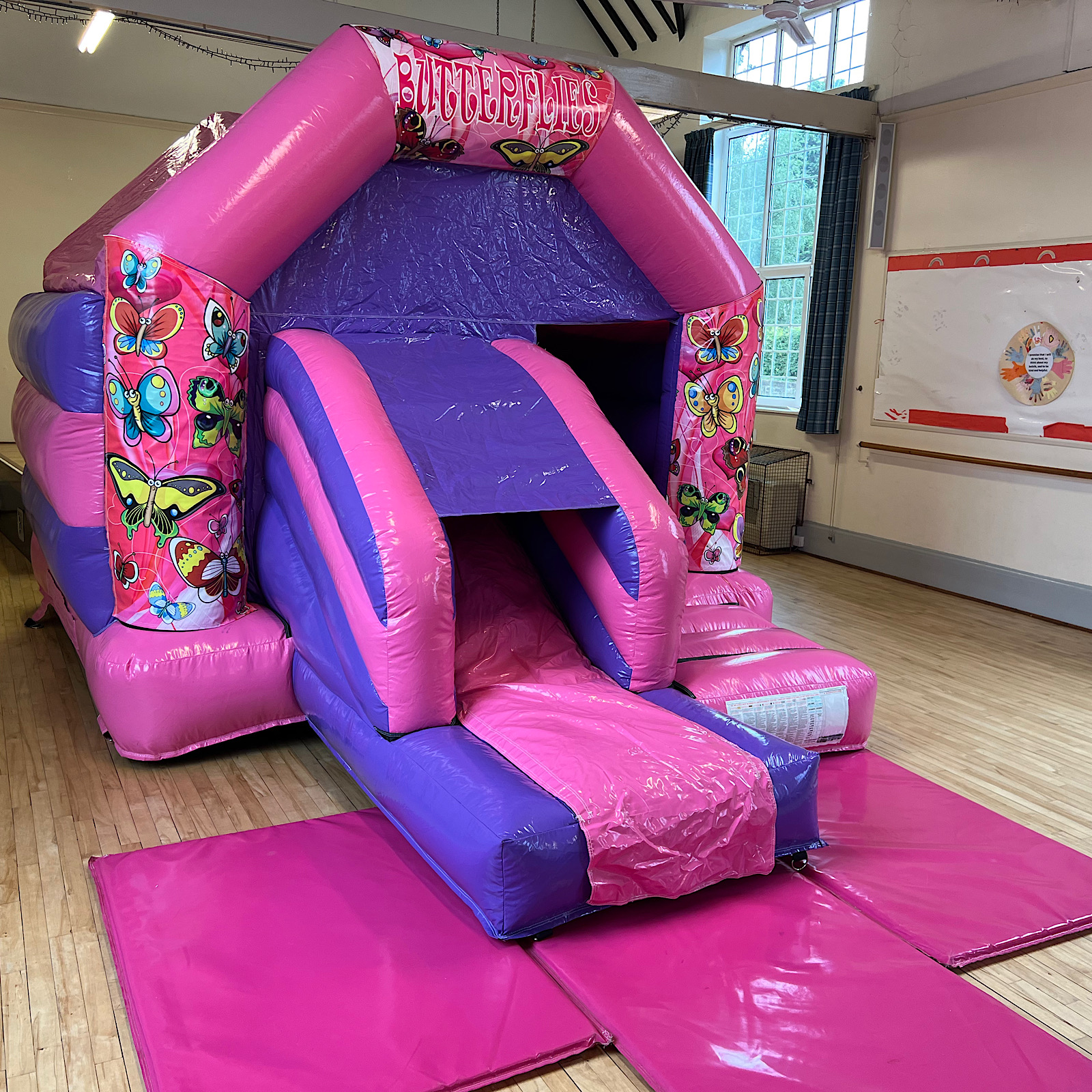 Birthday Party Butterfly Bouncy Castle + Slide Hire Outwood Wakefield