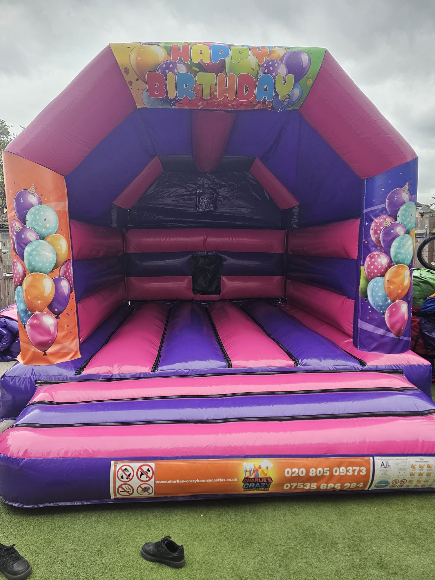 Pink / Purple Happy Birthday Castle - Inflatables Hire in London ...