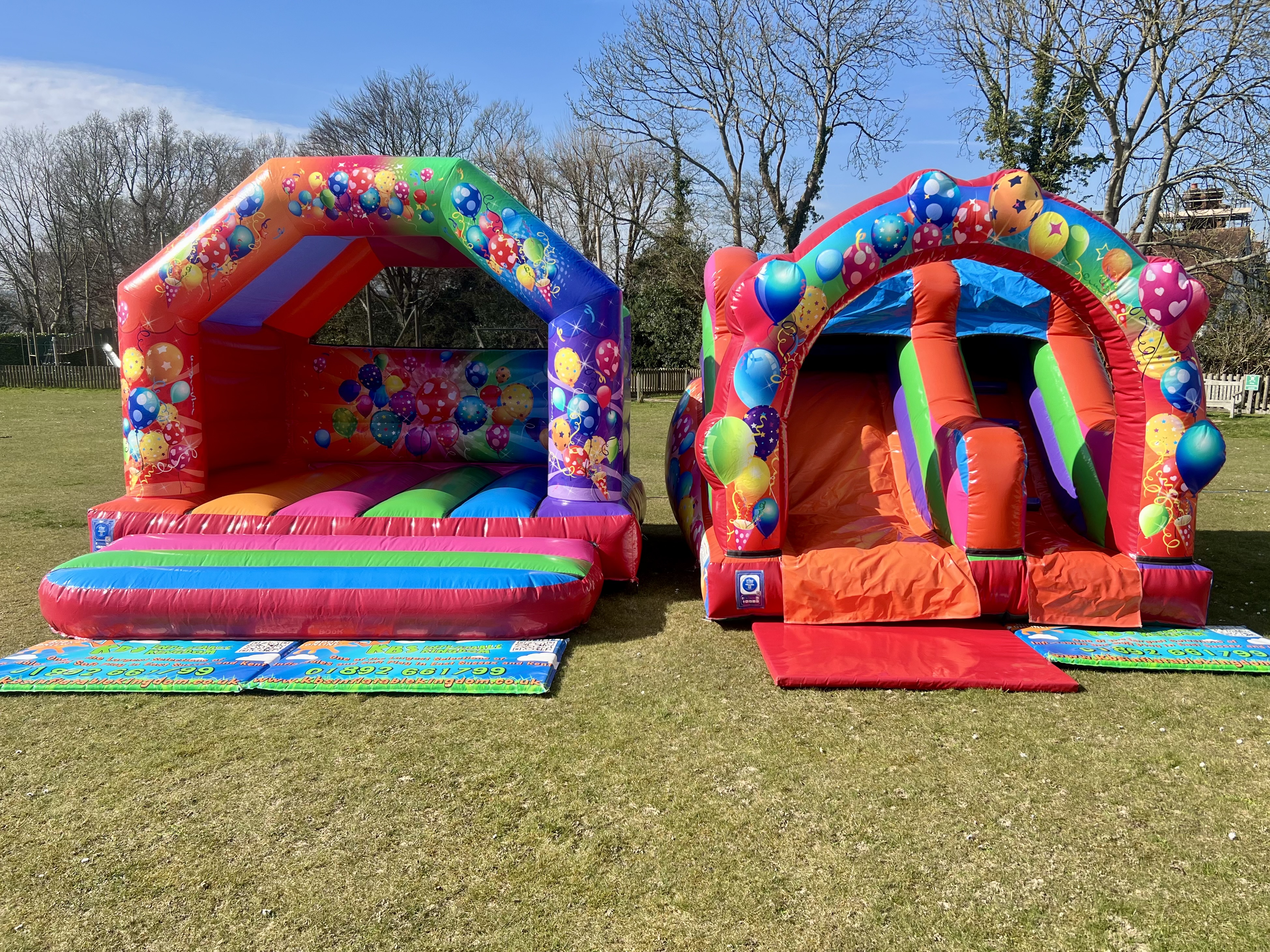 Multi Coloured Party Bouncy Castle + 5ft Platform Slide Package ...