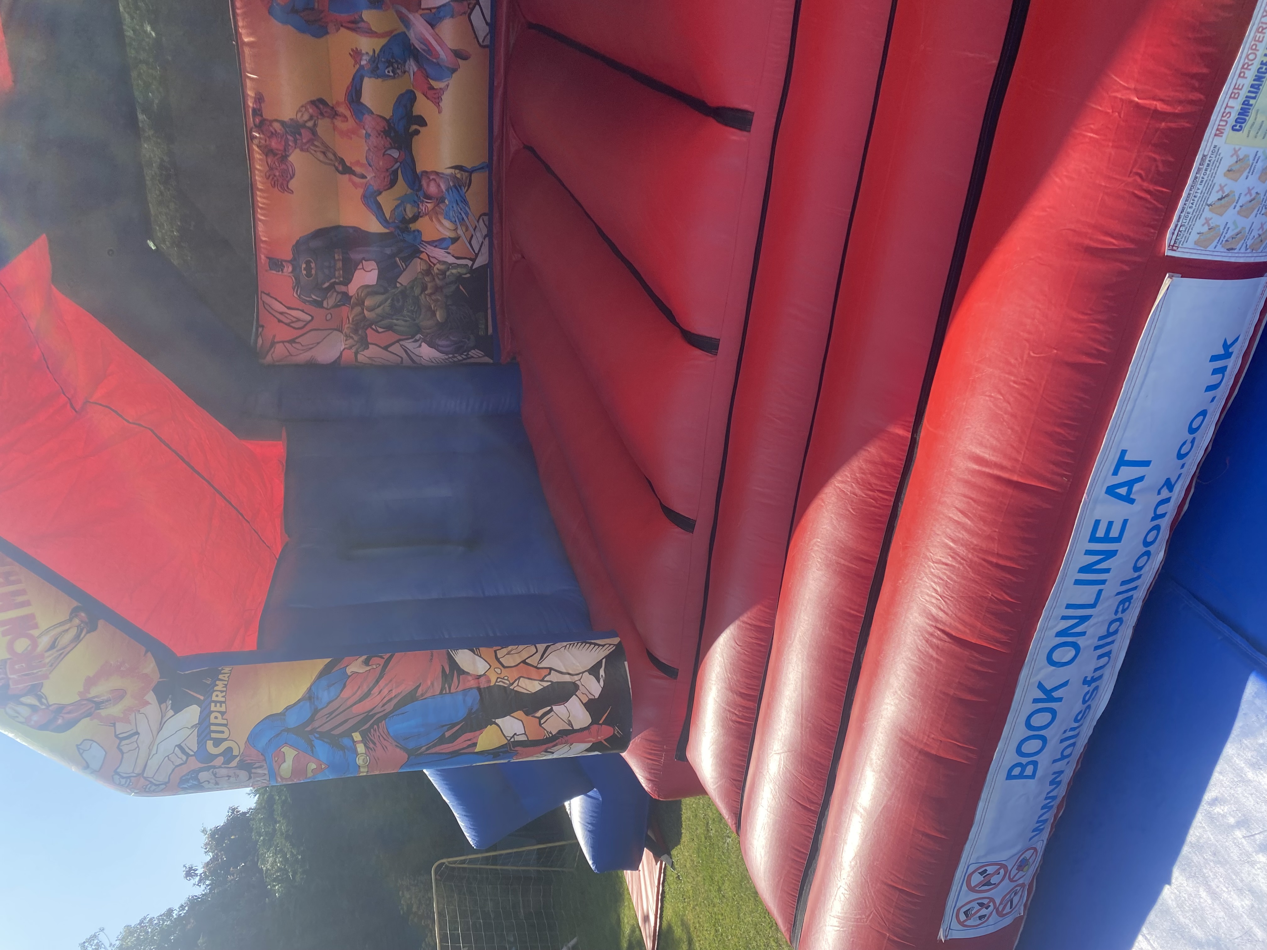 Super Hero Bouncy Castle with Slide - Hire, Balloon Displays, Bouncy ...