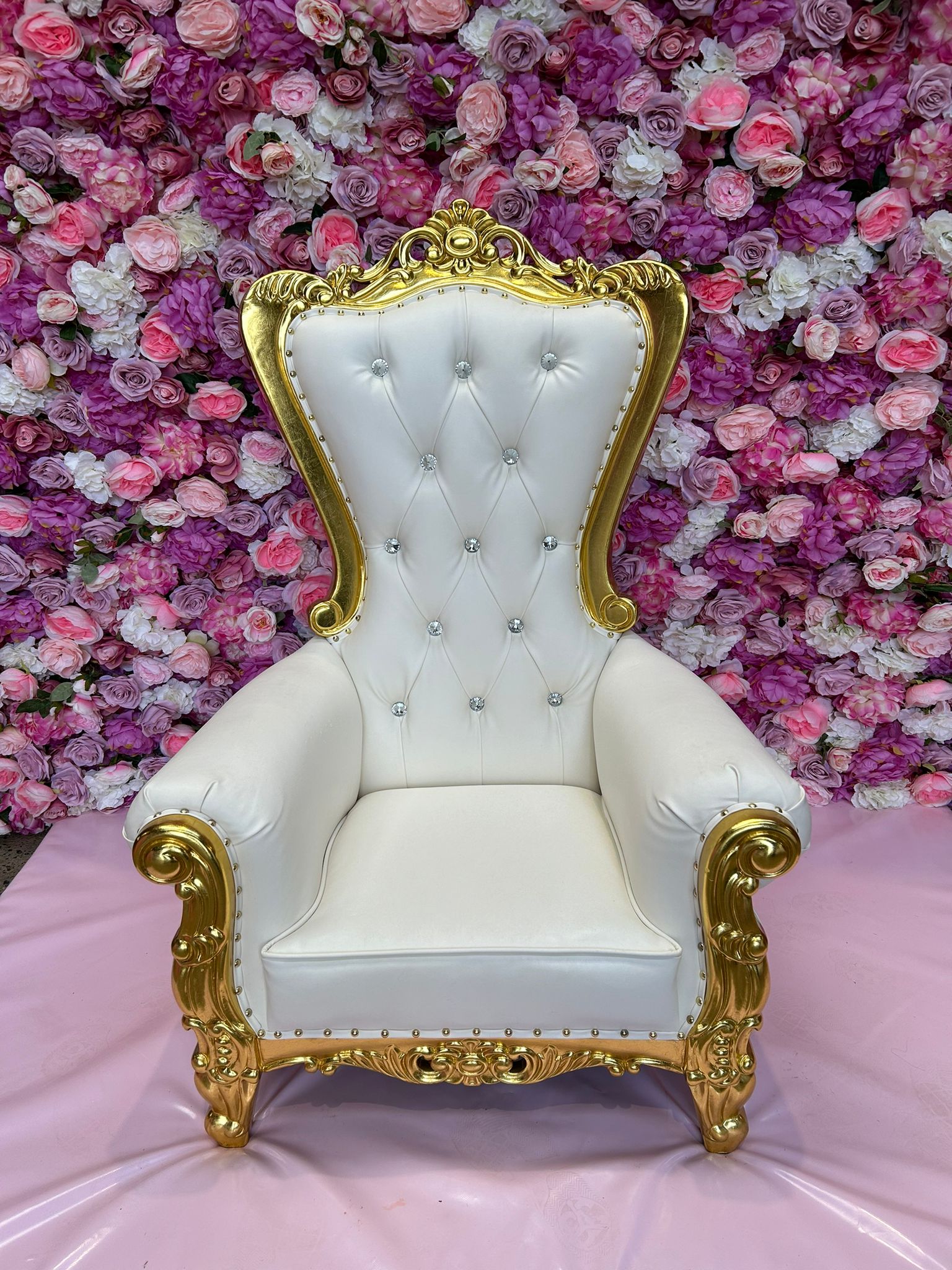Children s White Gold Throne Chair Hire in Essex Modern Day Bounce House Essex