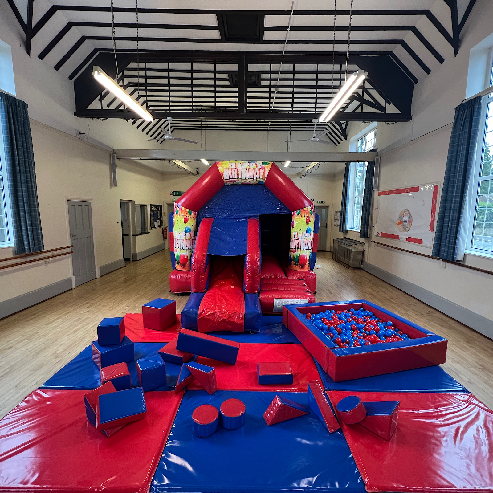 Happy Birthday Bounce N' Slide Soft Play Package - Red / Blue - Bouncy ...