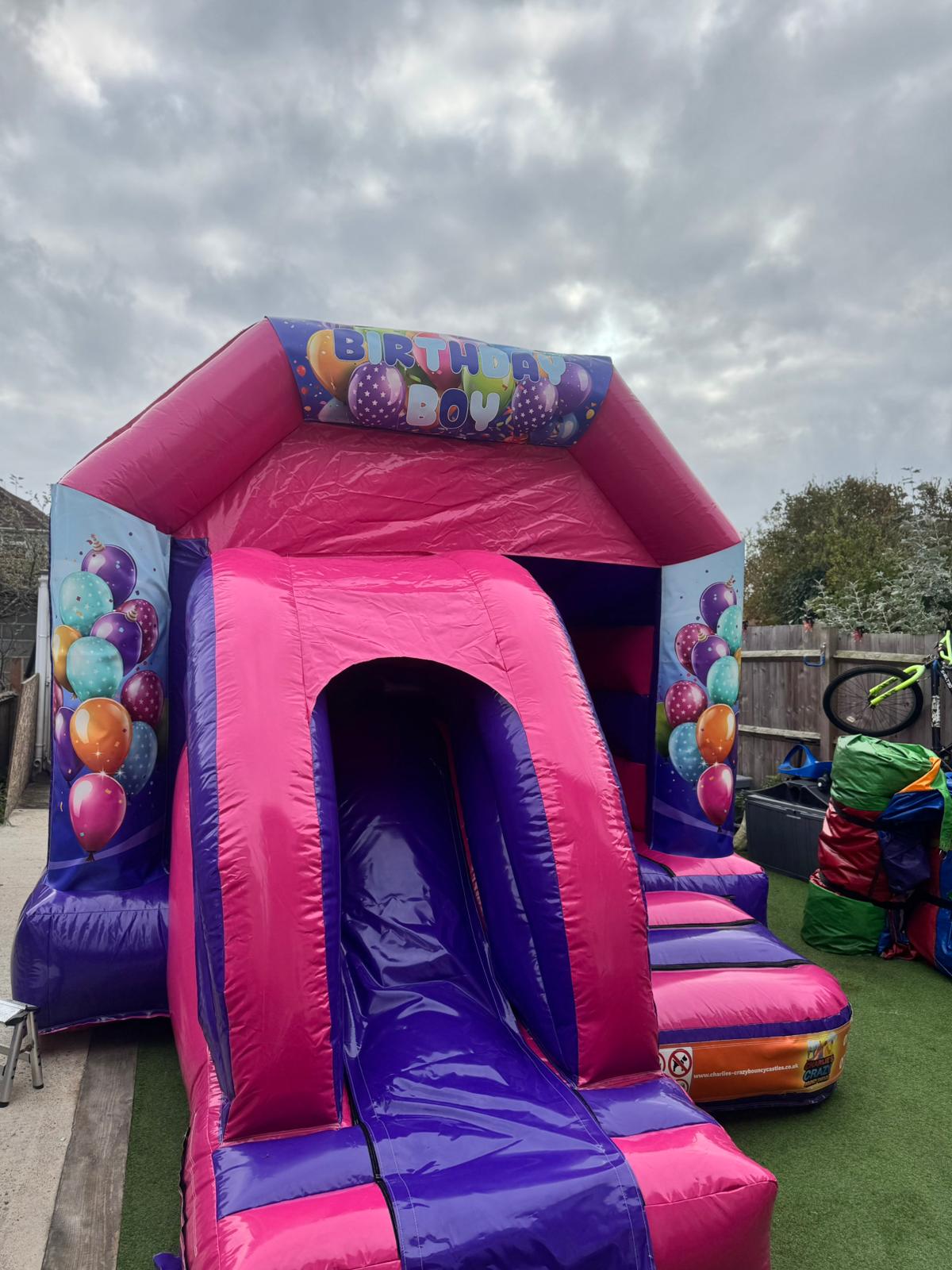 Pink/ Purple Slide Combi Birthday Boy castle - Inflatables Hire in ...